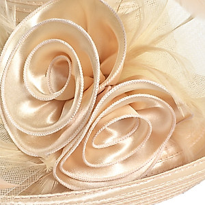 Women Kentucky Church Derby Dress Wedding Party Feather Bucket Hat S608-A (Apricot)