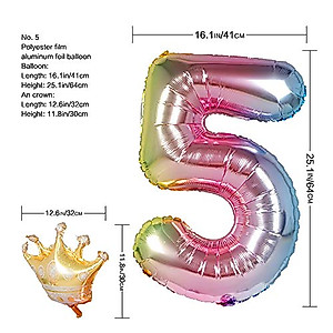 Number 5 Balloon,Children's Birthday Party Decorative Balloons, Digital Crown Aluminum Balloons (5)