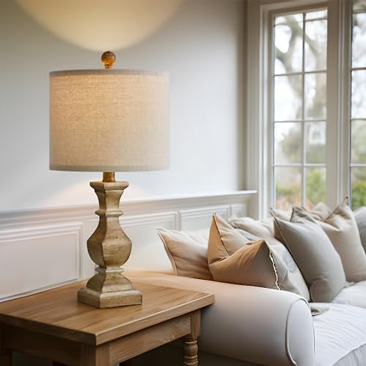 PoKat 20.5" Mid Century Table Lamp Sets of 2 for Living Room Retro Style Farmhouse Table Lamp for Bedroom Classic Beige Resin Bedside Night Light Lamps