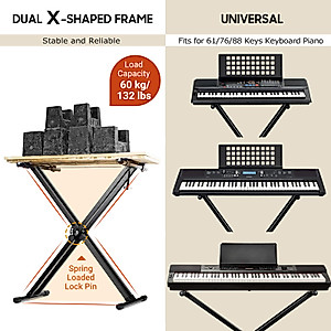 CAHAYA Adjustable Keyboard Stand Double Braced X Style Digital Piano Stand with Locking Straps for 61 76 88 Keys CY0245