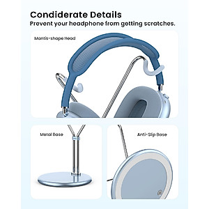 SODI Headphone Stand for AirPods Max - Desktop Headset Stand, Aluminum Anti-Slip Base Headphone Holder and Dock with Silicone Pad for Apple AirPods Max, Headphone Accessories for Desk, Blue