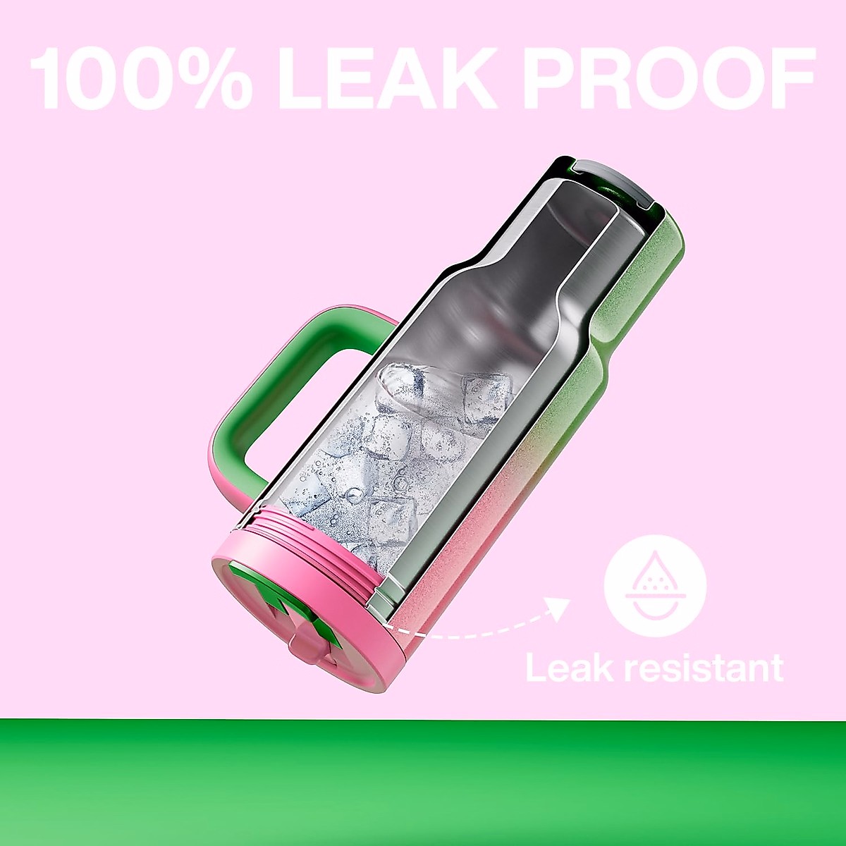 ENCOOL 40 oz Tumbler with Handle and Flip Straw, 100% Leak Resistant Tumbler with Lid and Straw, Insulated Stainless Steel Travel Coffee Mug, Keeps Cold for 34 Hours, Cupholder Friendly (Fuchsia)