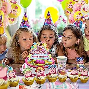 Kirby Birthday Party Decorations Supplies, 82 Pcs Cute Party Favors including Happy Birthday Banners, Balloons, Cake Toppers, Stickers, Party Favors for Girls' Birthday Party, Princess Party