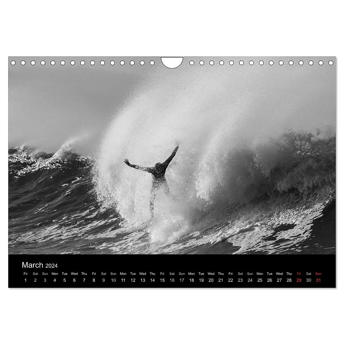 Surf in B&W (Wall Calendar 2024 DIN A4 Landscape), CALVENDO 12 Month Wall Calendar