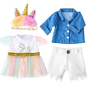 Set of 2 Unicorn Skirt Teddy Bear Clothes Outfit Fits Most 14" - 18" Bear Plush Stuffed Animal Outfit Build a Bear Doll Clothes and Make Your Own Stuffed Animals(Unicorn Style, Fit 14"-18")