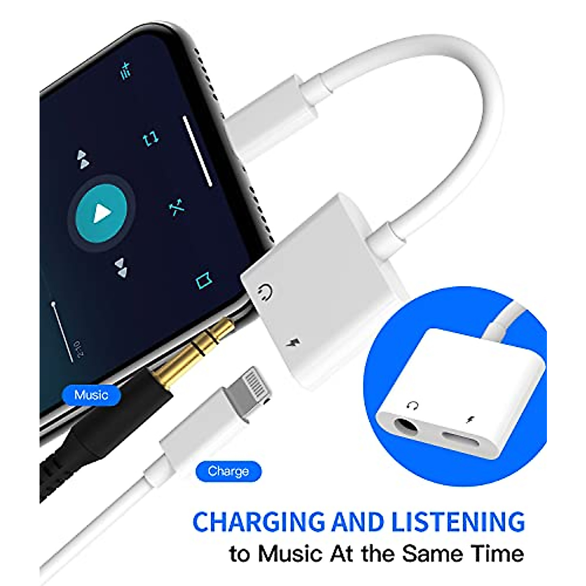 2pack,Converter Compatible for iPhone Headphone Adapter Compatible with Lightning to 3.5mm AUX Audio Jack and Charger Dongle Earphone Splitter 11 12 pro xs xr x 8 for Ipad charging connector for Apple