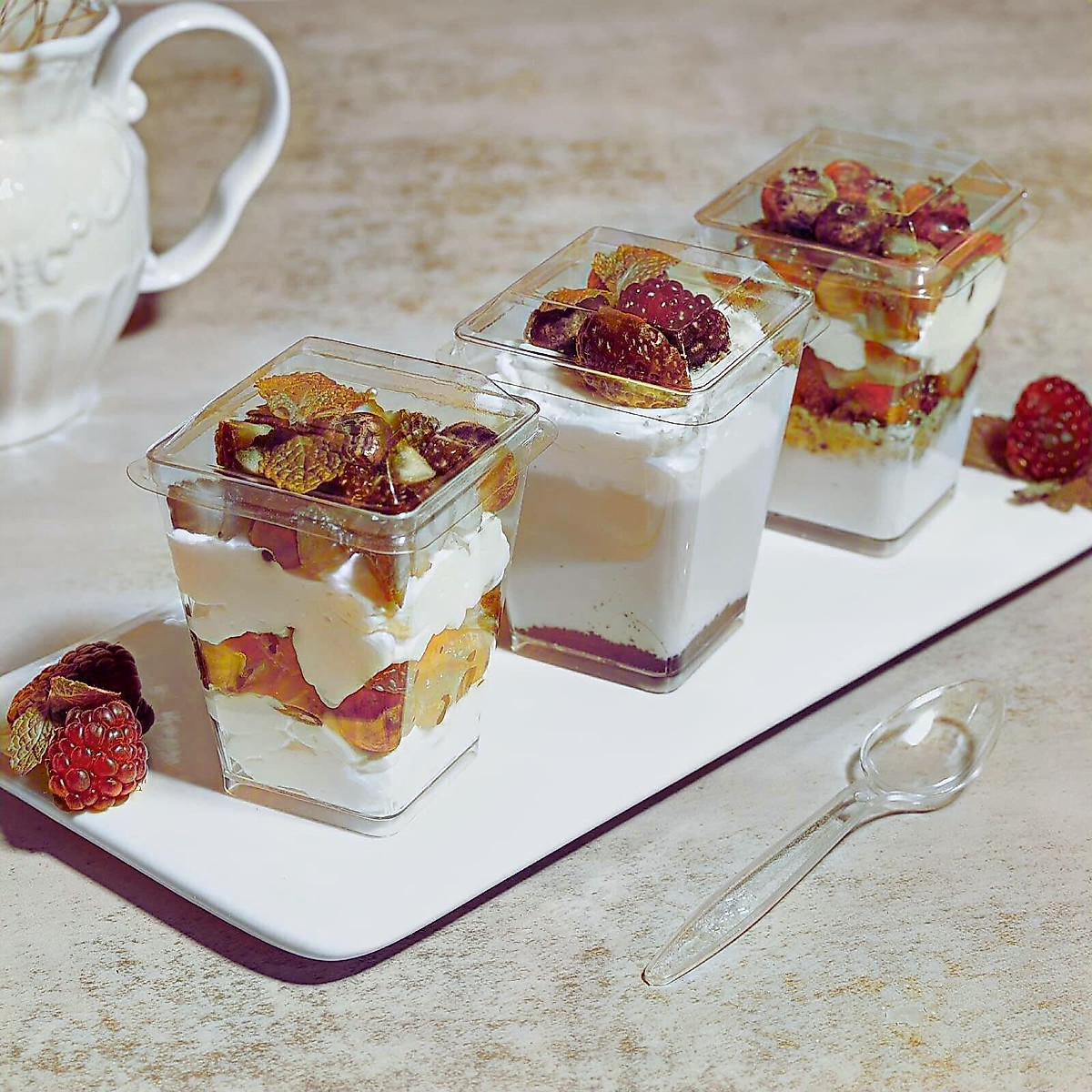 Ro&ario 50 Pack 5 oz Dessert Cups with Lids Parfait Cups with Lids Fruit Cups with Lid Appetizer Cups for Party Mini Dessert Cups Clear Plastic Cups Pudding Fruit Ice Cream Cups