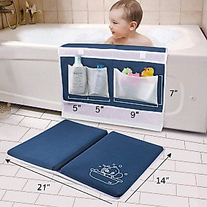 Baby Bath Kneeler and Elbow Rest -1.5" Thick Kneeling Pad with Toy Organizer - Large Safty Kneeler Mat for Tub Bathing and Bathroom Time - Detachable and Foldable Child Bath Tub Mat - Royal Blue