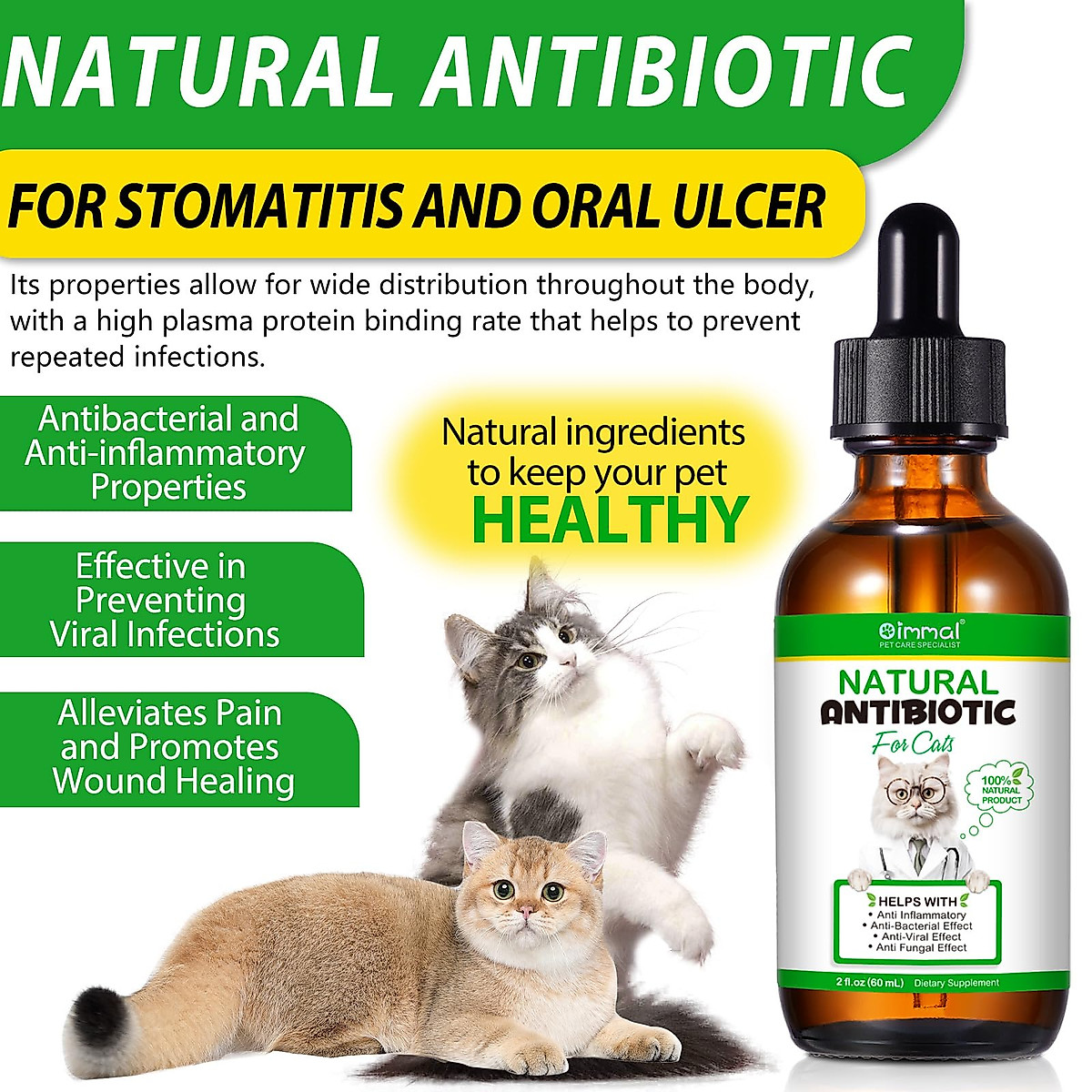 Antibiotics for Cats, Premium Cat Antibiotics Supplemen, Natural Antibiotic for Cats, Pet Supplements, Cat Antibiotics Supports Immune & Cats Allergy Relief, Cats Multivitamin - 2 Fl Oz / 60ML