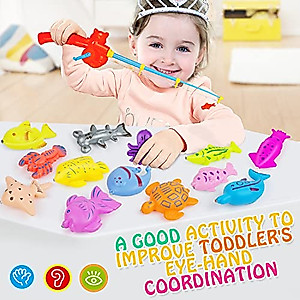 AUUGUU Magnetic Fishing Pool Toys Game, Water Table Bathtub Bath Toy - Pole Rod Floating Fish, Birthday Party Gifts for Toddler Age 3 4 5 6 Year Old, Kids Outdoor Toys