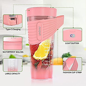 Portable blender for shakes and smoothies,Personal blender, 20000r/m,16 oz Traveling Fruit Veggie Juicer Cup With 6 Blades, Portable Blender USB Rechargeable for Sport,Gym,Office (Pink)
