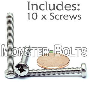 MonsterBolts - M4 x 35mm Phillips Pan Head, DIN 7985A, Stainless Steel, 10 Pack