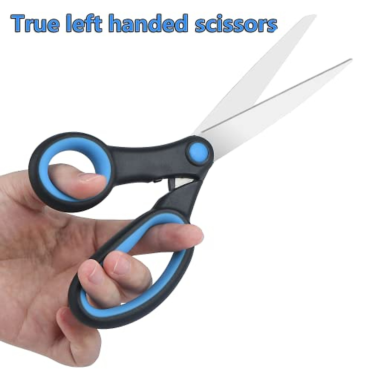 Left Handed Scissors, 8 Inch, Lefty Stainless Steel Sharp Blade Soft Comfort-Grip Handles Blunt Scissors for Adults School Student Kids(1 Pack)