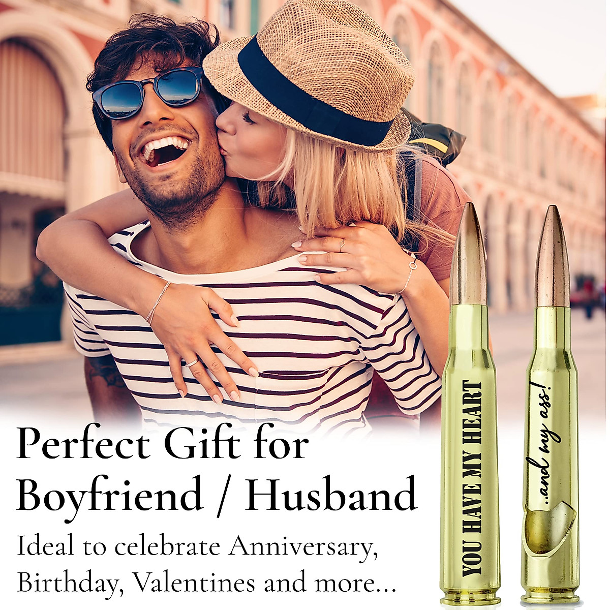 Funny Anniversary/Birthday Gifts for Boyfriend I Husband Birthday Gift - "You have my Heart and my As!" - 50 Cal Bottle Opener I Cute Couples Anniversary for Boyfriend from Girlfriend
