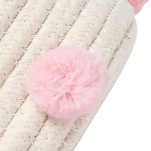 putyEosu Cotton Woven Basket Cute Pompom Decor Sundries Finishing Box Nordic Cosmetic Toys Organizer S