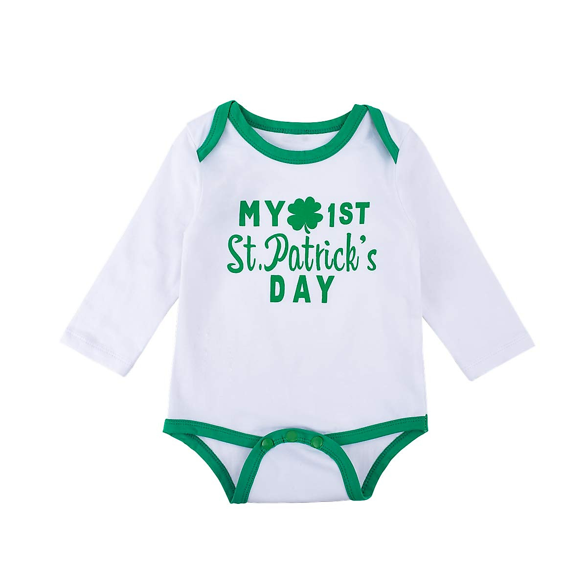 Baby Boys' Outfit Set My First St Patrick's Day Long Sleeve Clover Romper (White, 0-3Months)