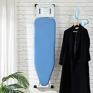 ALIMORDEN Space Saver Ironing Board 43" X 13" with Smart Hanger Adjustable Height 28"-35" Easy Storage, Heat Resistant Silicone Tray, Padded Top Blue