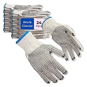 FMP Brands 24 Pairs Safety Cotton Work Gloves with Grip Double Sided Dot Machine Knit Gloves