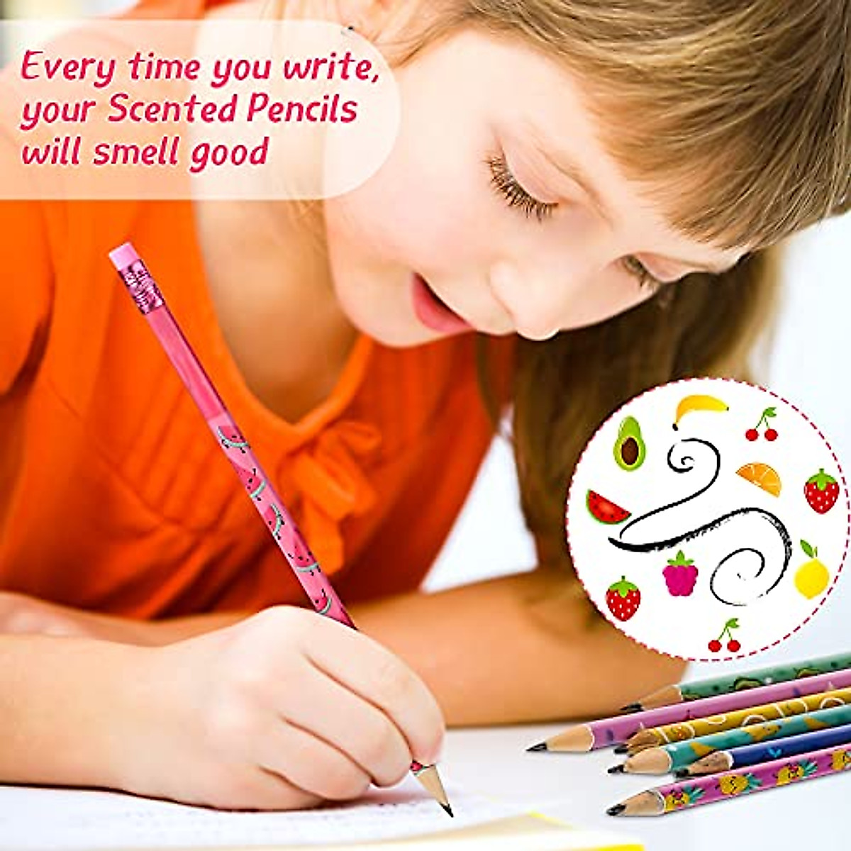 Outus 40 Pieces Scented Pencils with Eraser HB Pencils Graphite Pencil Cylinder Wood Pencils with Fruit Elements School Stationery Party Reward Supplies for Girls and Boys, 10 Styles (Fruit Style)