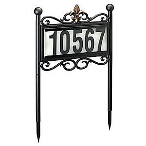 Natures Mark Solar Power Lighted House Numbers Address Stake Sign - LED Illuminated Outdoor Metal Light Up House Number Sign Decor for Home Yard Street (Metal Stake)