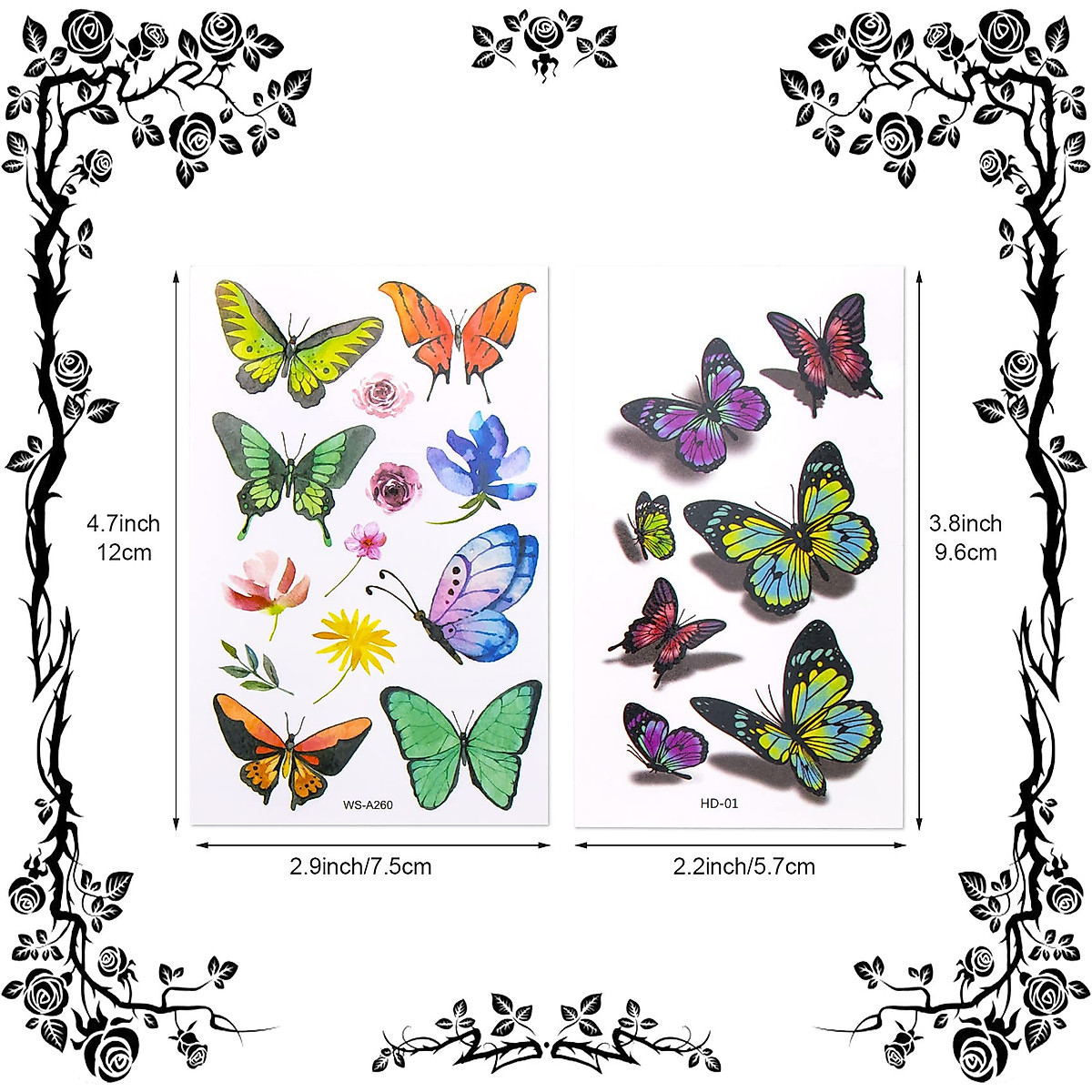 PAGOW 40Sheet(280+pcs) Temporary Butterfly Tattoo for Girl Kid Women Self adhesive Fairy Flower Waterproof Fake Colorful Art Face Arm Body for Birthday Party Valentines Favor Goodie Bag Stuffer Filler