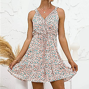 Maxi Floral Dress for Women Dress Women's V-Neck Dress Ruffled Dexy Mini Summer Suspender Floral Women's Dress