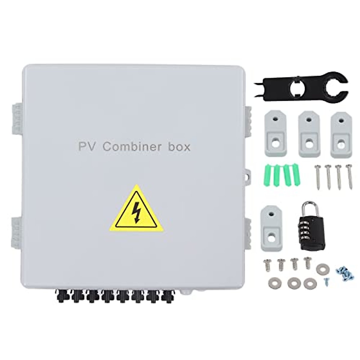8 Strings PV Combiner Box, IP65 Solar Combiner Box with 10A Fuse, 80A DC Breaker, Lightning Arrestor and Solar Connector, for Off Grid Solar Panel System