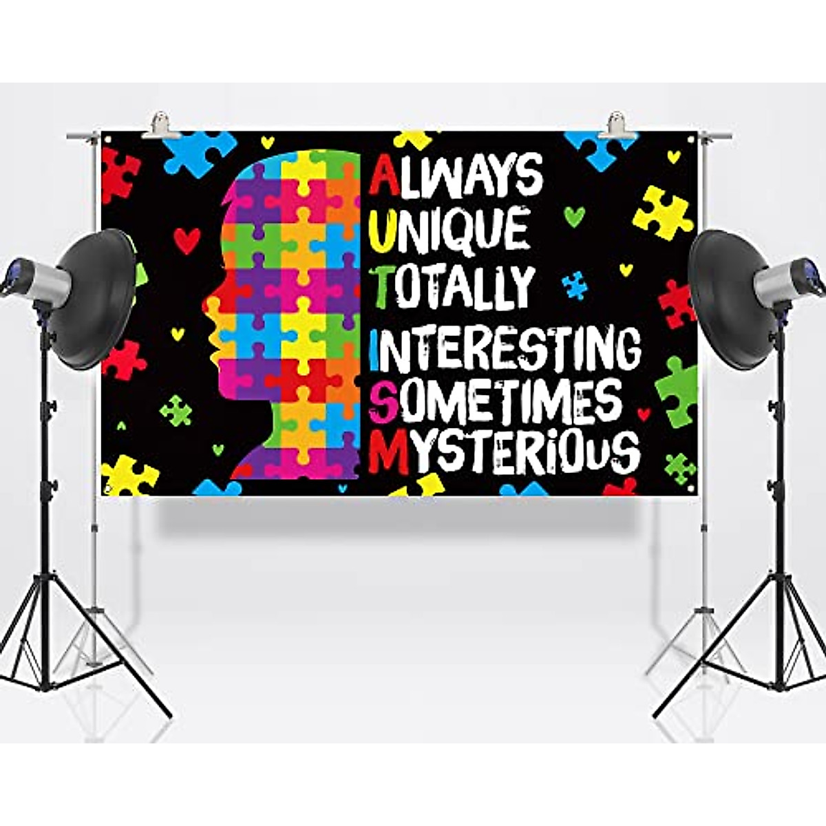 Nepnuser Autism Awareness Photo Booth Backdrop Inspirational Support April Decoration Puzzle Piece Children Indoor Outdoor Wall Decor-5.9×3.6ft