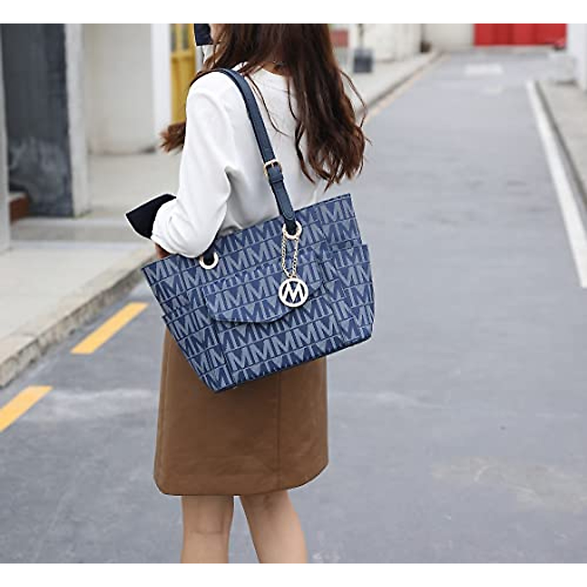 MKF Shoulder Bag for Women: PU Leather Top Handle Tote Handbag – Lady Fashion Satchel Pocketbook, Signature Purse Chocolate