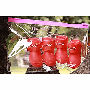 GabeFish Waterproof Silicone Small, Medium Dogs Rain Boots, Rainy Days Shoes for Dogs, Outdoor Puppy Paw Protector with Straps Red 2X-Large