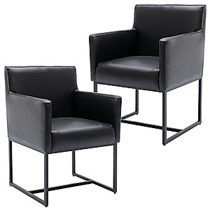 Set of 2 Upholstered Dining Chairs with Armrest, PU Leather Modern Accent Armchairs, Kitchen & Dining Room Chairs Side Chairs, Brown