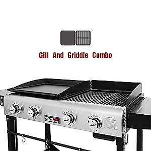 Royal Gourmet GD401 Portable Propane Gas Grill and Griddle Combo with Side Table | 4-Burner, Folding Legs,Versatile, Outdoor | Black