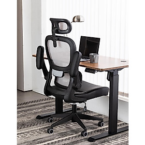 Ergonomic Mesh Office Chair High Back Desk Chair for Big and Tall People Adjustable Headrest with 2D Armrest Lumbar Support and PU Wheels Swivel Tilt Function Black (Black/Grey with Nylon Base)