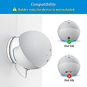 PlusAcc Wall Mount for Echo Dot 5th - Echo Dot 5 Generation Wall Holder Stand Hanger, Space-Saving Alexa Echo Dot 5th Gen Accessories Built-in Cable Management (White)