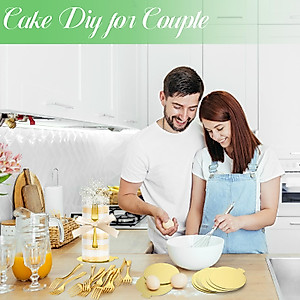 XunYee 30 Packs DIY Mini Cake Supplies with Mini Cake Boards Baking Transparent Cake Sheets Plastic Gold Forks Satin Silk Ribbon Cake Favor Sets for Dessert Display Wedding Shower