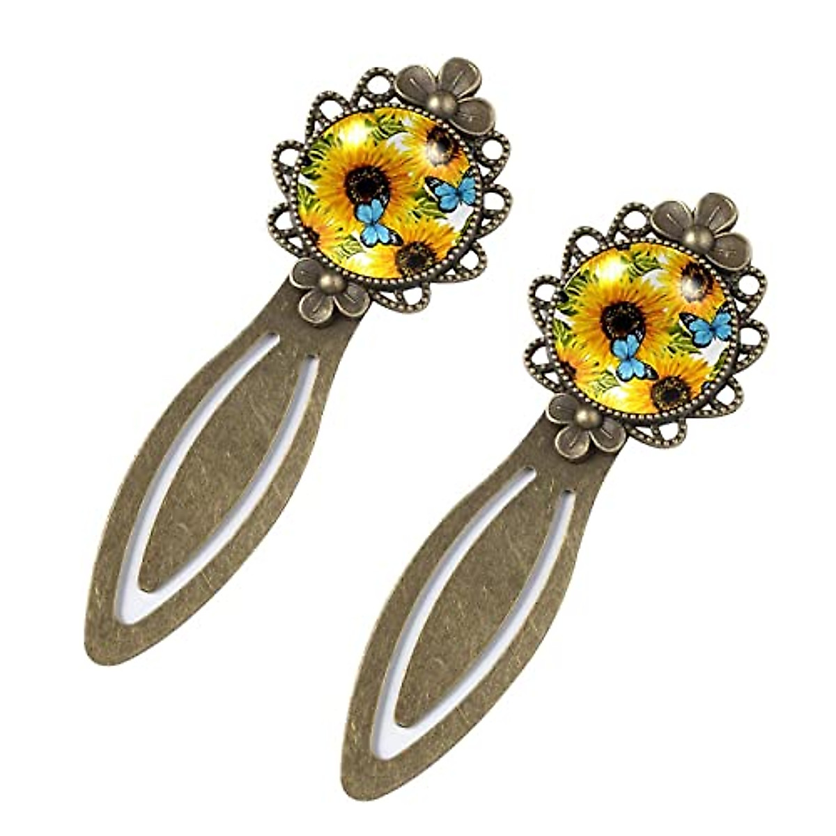 Sunflower and Butterfly Vintage Bookmark Gift Box Set for Students Teachers School Library Page Holder with Crystal Glass