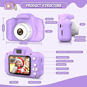 Desuccus Kids Camera,Christmas Birthday Gifts for Girls Age 3-9, HD Digital Video Cameras for Toddler Portable Toys for 3 4 5 6 7 8 Year Old Girl 32GB