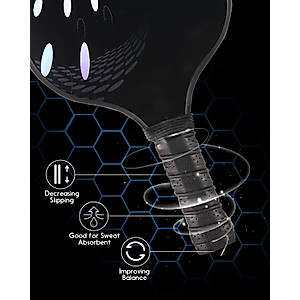 Graphite Pickleball Paddles Set of 4 Pickleball Racquet 6 Pickleball Balls 1 Bag 4 Replacement Soft Grip, Polypropylene Honeycomb Core Lightweight Indoor/Outdoor Pickle Ball Equipment for Men Women