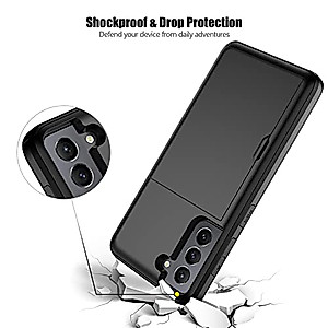 Nvollnoe for Samsung S21 FE Case with Card Holder Dual Layer Heavy Duty Protective Galaxy S21 FE Case Hidden Card Slot Slim Wallet Case for Samsung S21 FE 5G 6.4''(Black)