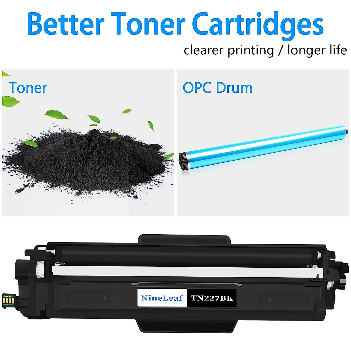 NineLeaf Compatible Toner Cartridge Replacement for Brother TN227 TN-227 TN-227BK TN227BK Work with HL-L3230CDN HL-L3290CDW DCP-L3550CDW MFC-L3770CDW HL-L3210CW Printer (2 Pack Black)