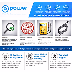 T POWER 15V Charger for Rockpals Rockpower NinjaBatt Okpro Portable Power Station 200W 250W 300W & 500 Watt Solar Generator Ac Dc Adapter Power Supply