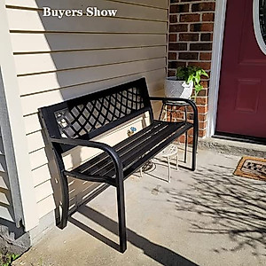 Tangkula Outdoor Garden Bench Park Bench with Steel Frame & PVC Backrest, Park Bench with Large Seat for 2-3 People, Patio Furniture Chair for Yard, Balcony, Porch & Poolside, Garden Welcome Bench