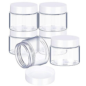 6 Pack 1 oz Plastic Pot Jars Round Clear Leak Proof Plastic Cosmetic Container Jars with White Lids for Travel Storage Make Up, Eye Shadow, Nails, Powder, Paint, Jewelry (White-1 oz)