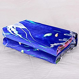 Plush Blanket Throw Blanket Warm Cozy Soft Microfiber Blankets, Coral Jellyfish Ocean