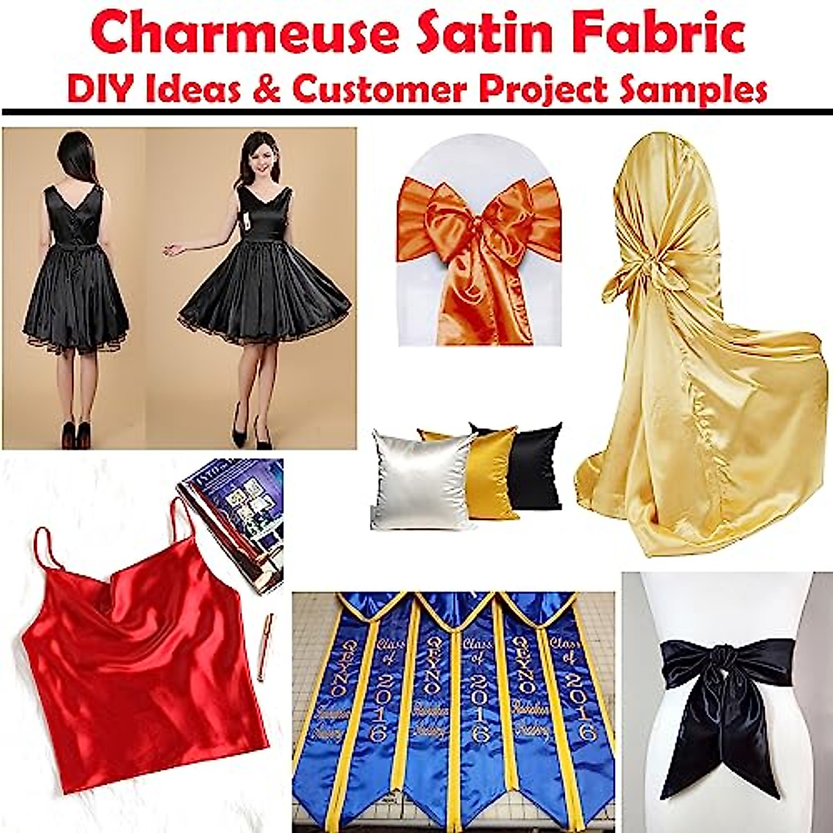 Satin Fabric | 2, 5, 10 Yards | Charmeuse Satin | 60" Wide | Silky & Shiny | Decoration, Fashion Crafts (Rich Gold, 2 Yards)