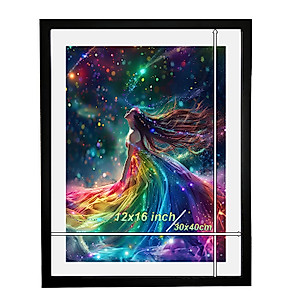 Betionol Diamond Painting Frames, Display 12x16in/30x40cm Diamond Painting Pictures or Photos, Black Natural Solid Wood Picture Frame with Acrylic Protection Glass, Back Mat And Hanging Kit