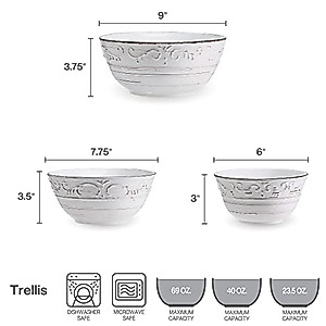 Pfaltzgraff Trellis White 16-Piece Dinnerware Set, Service for 4, Distressed White & Pfaltzgraff Trellis Serving Platter, 13.75 inch, White & Pfaltzgraff Trellis Serving Bowls, Set of 3, White