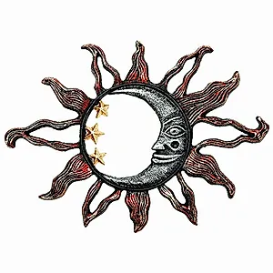 Sungmor Cast Iron Heavy Duty Sun Face Wall Plaque - Decorative Garden Art Sculpture Wall Decor - Hand-Painted Metal Wall Art Home Decor - Great Decoration for Garden, Kitchen or Anywhere - 13.6"x9.5"