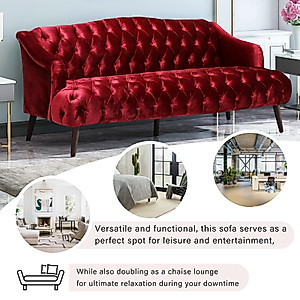 LUMISOL 3-Seat Sofa with Button Tufted for Living Room, Velvet Sofa Couch Furniture with Wooden Legs, Comfy Sofa for Small Space, Wine Red