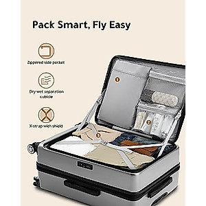 LUGGEX Silver 26 Inch Luggage with Spinner Wheels, Expandable PC Hard Shell Checked Suitcase with Front Opening, Lightweight